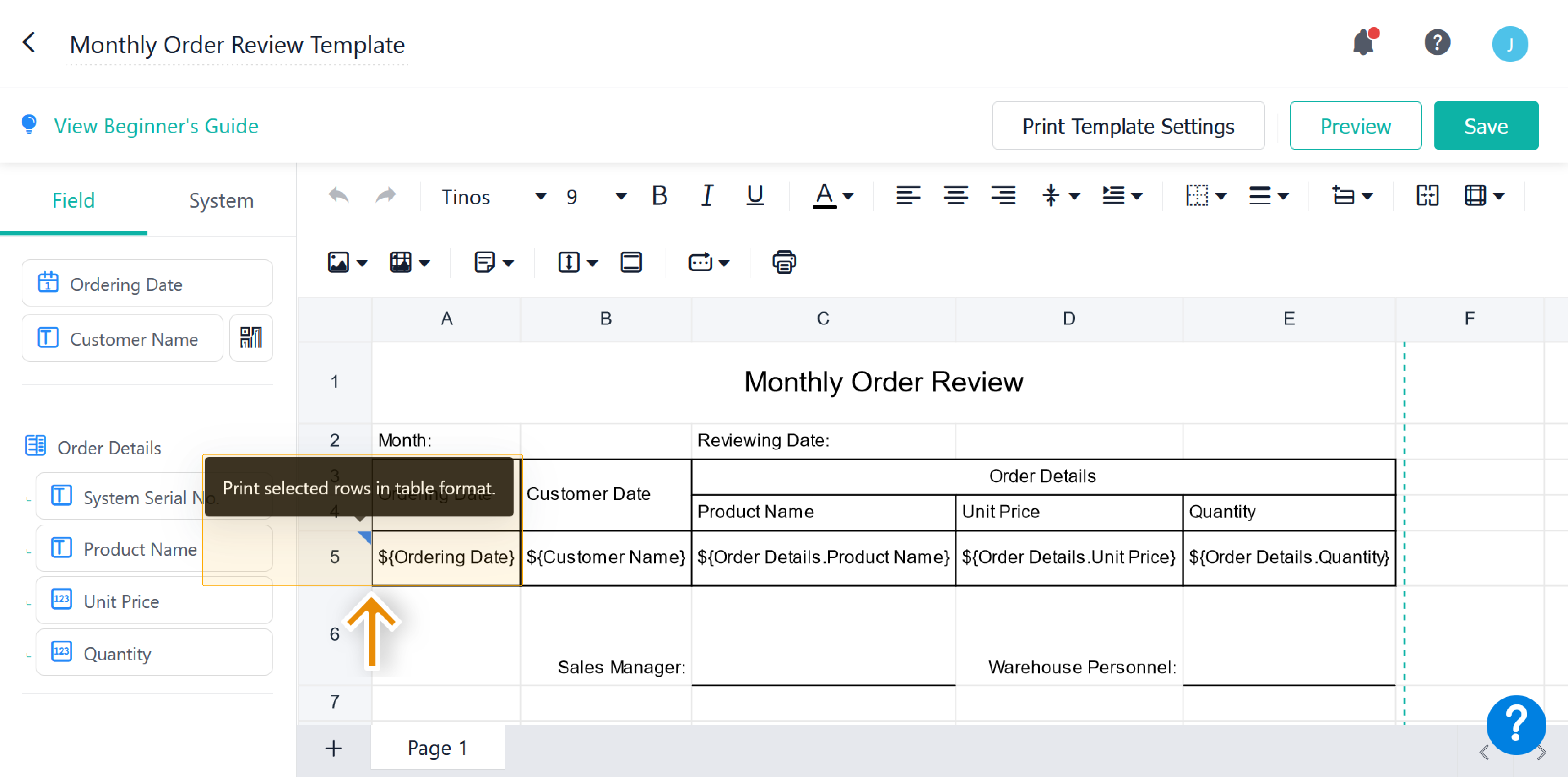 Table Printing - Jodoo - Documents